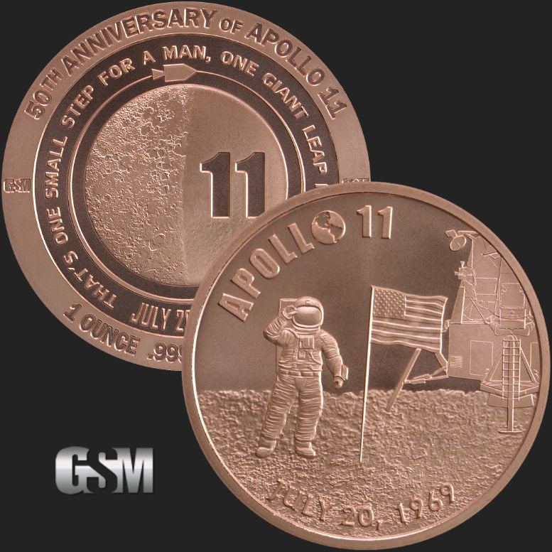 1 oz Copper Round - Apollo 11 50th Anniversary – D.B.Metals
