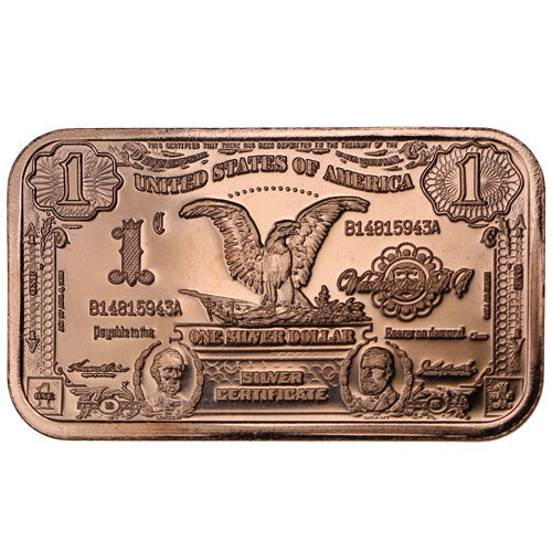 1 oz Copper Bar - $1 Black Eagle Note – D.B.Metals
